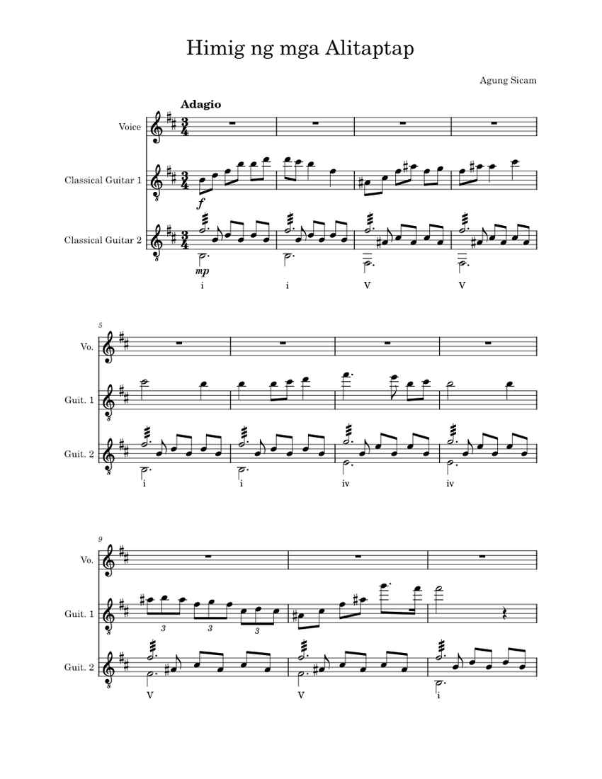 Himig ng mga Alitaptap Sheet music for Vocals, Guitar (Mixed Trio ...