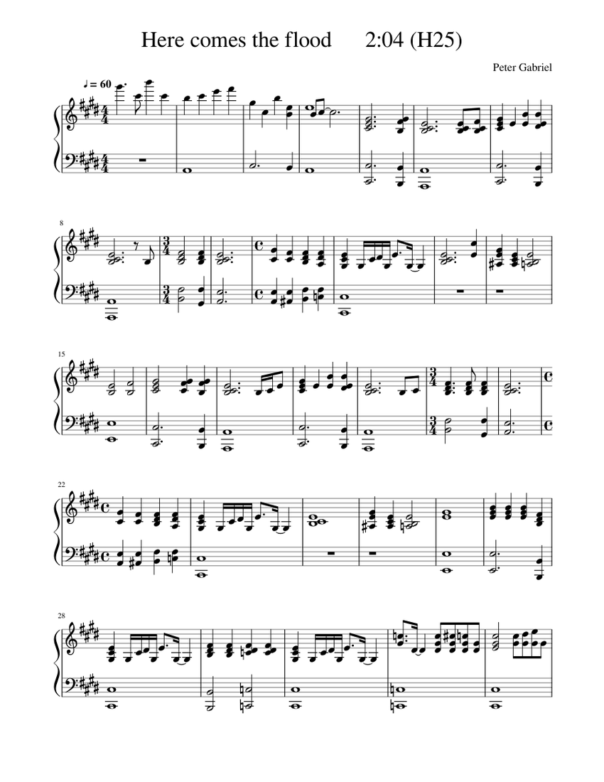 Here comes the flood – peter gabriel Sheet music for Piano (Solo) | Musescore.com