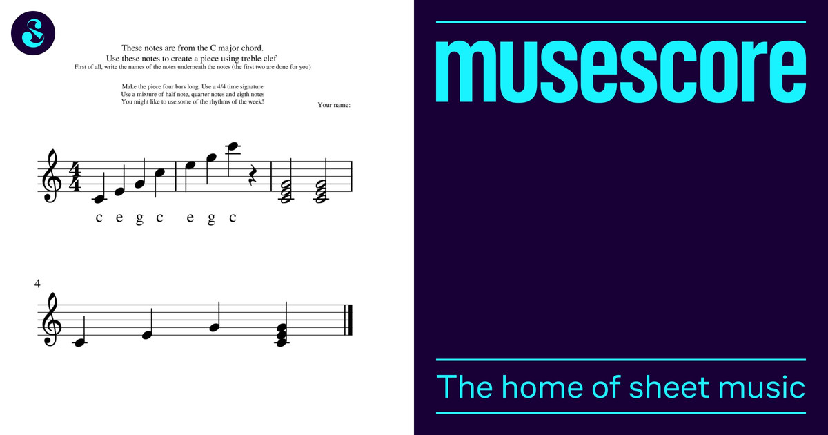 Sarah Lesson 4 Writing with the C major chord in treble clef Sheet ...