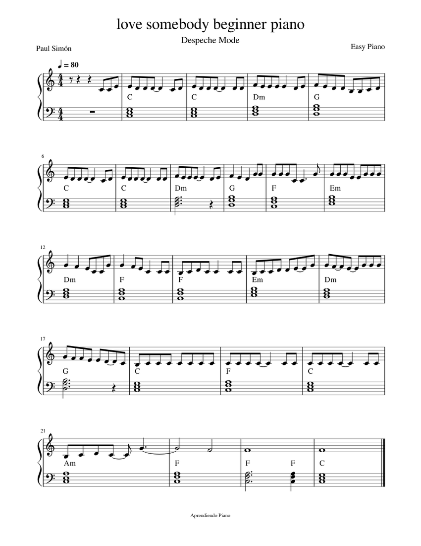 love somebody beginner piano Sheet music for Piano (Solo) Easy ...