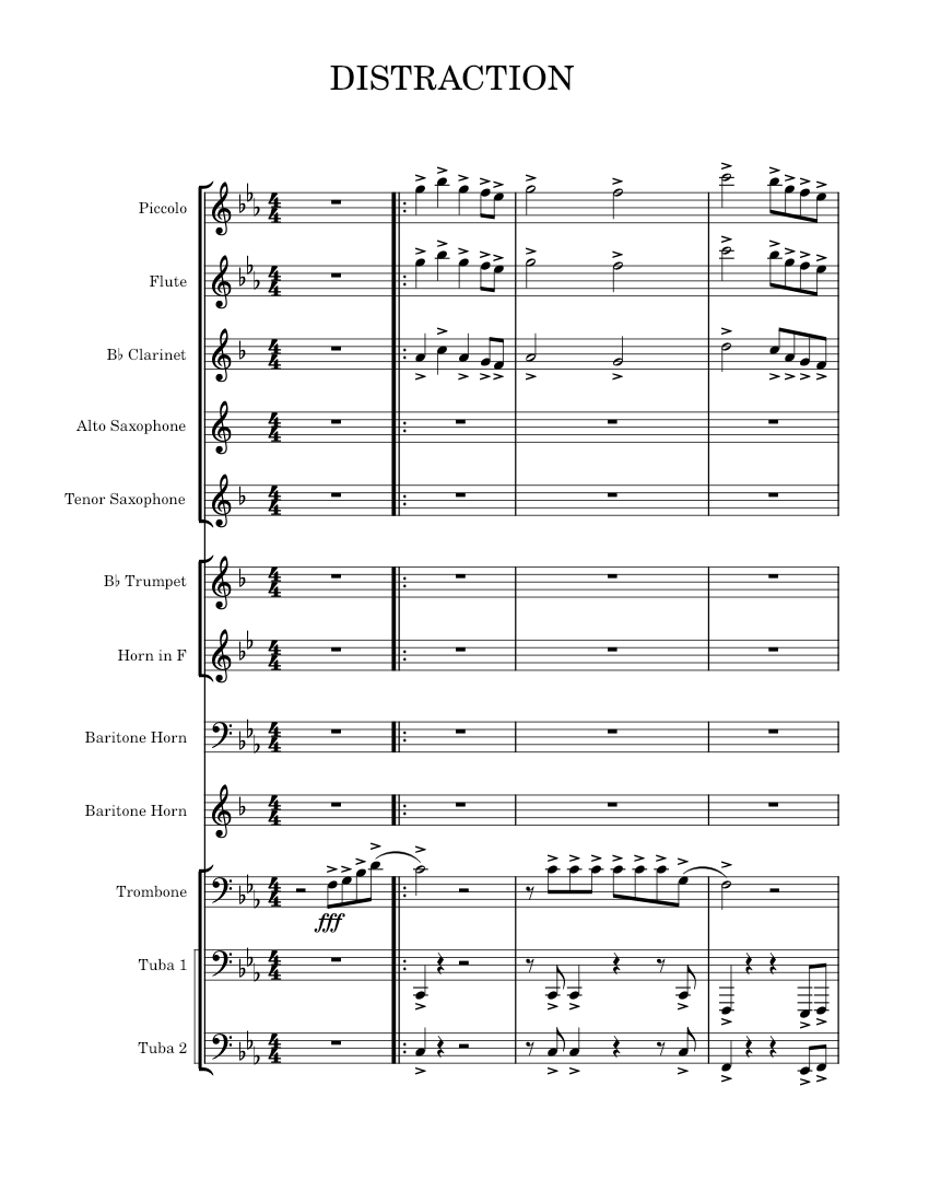 DISTRACTION Sheet music for Trombone, Tuba, Flute piccolo, Flute & more ...