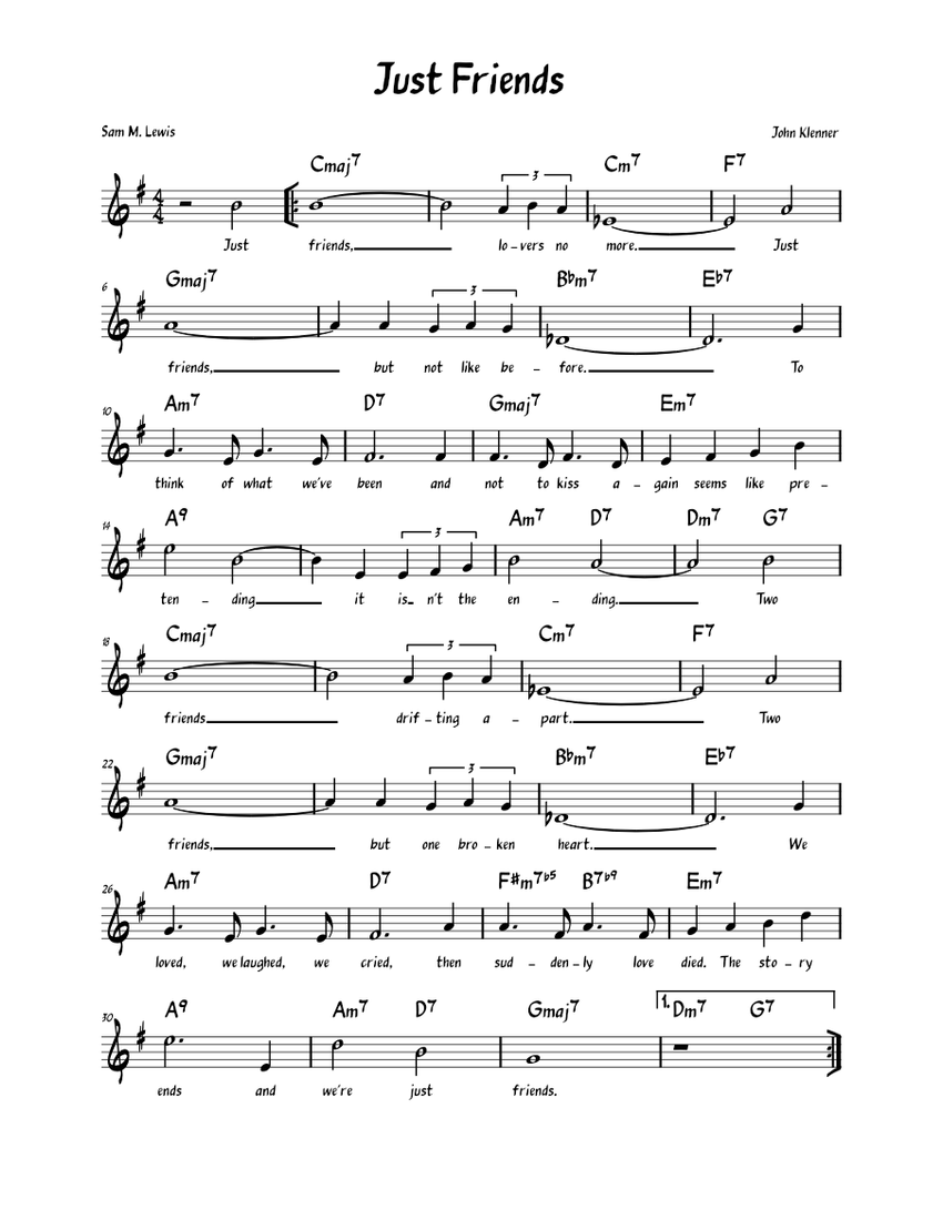 Just Friends – John Klenner Just Friends Sheet Music with Chords for ...
