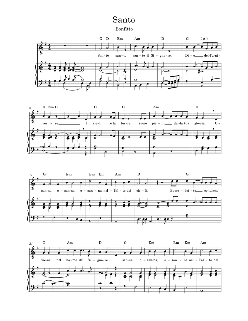 SANTO – Bonfitto Sheet Music with Chords for Piano, Vocals (Piano-Voice ...