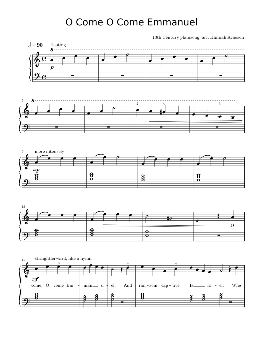 O Come O Come Emmanuel [PIANO SOLO] - LEVEL 2A Sheet Music for Piano ...