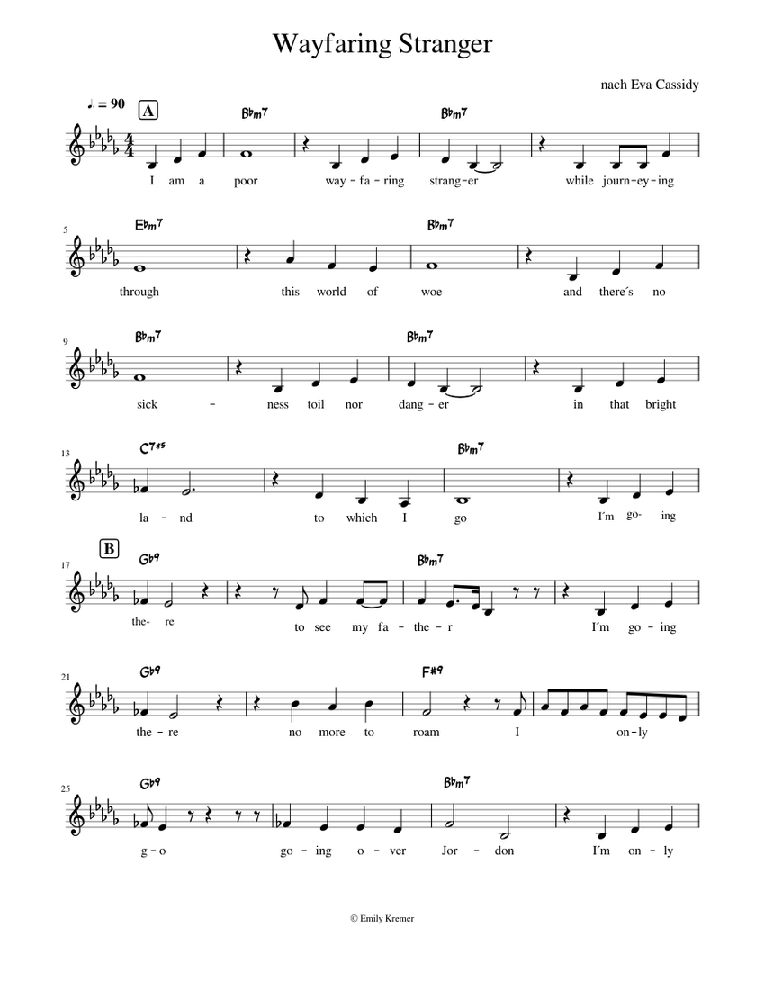 Wayfaring Stranger Sheet Music with Chords for Piano (Jazz Band) Easy ...