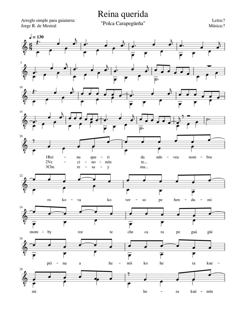 Reina querida Cándido León Sheet music for Guitar (Solo) | Musescore.com