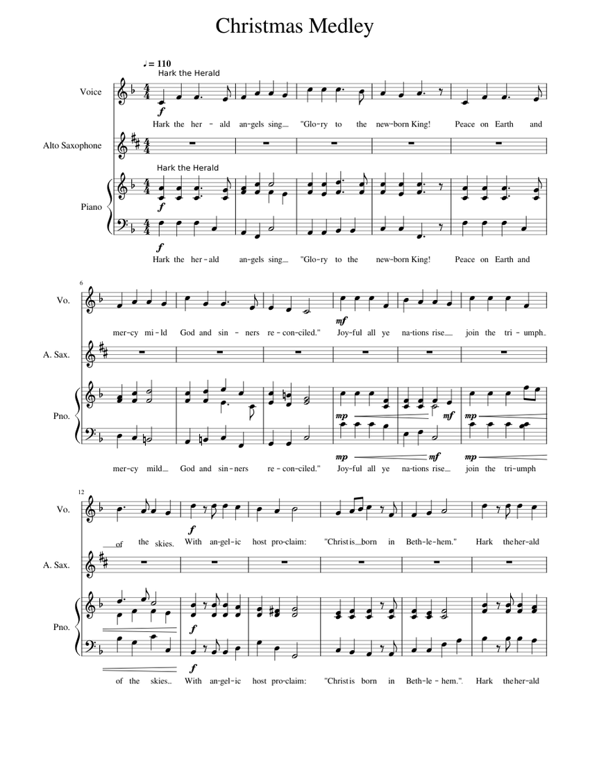 Christmas Medley Sheet music for Piano, Vocals, Saxophone alto, Bass ...