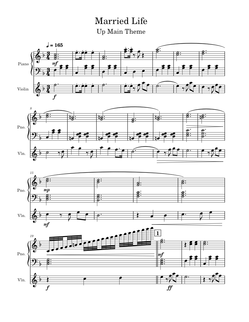 Married Life – Michael Giacchino - Piano and violin duet Sheet Music ...