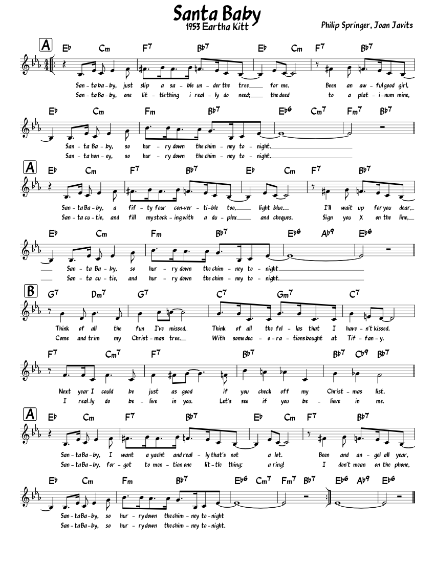 Santa Baby Sheet Music with Chords for Piano (Solo) Easy | MuseScore.com