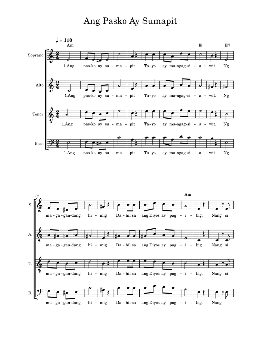 Ang Pasko Ay Sumapit-SATB Sheet music for Soprano, Alto, Tenor, Bass voice (Solo) | Musescore.com
