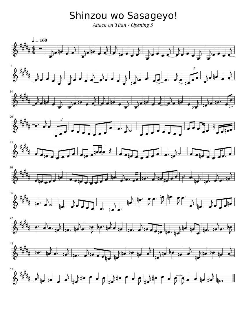 Attack on Titan Sasageyo Sheet Music for Clarinet bass (Solo ...