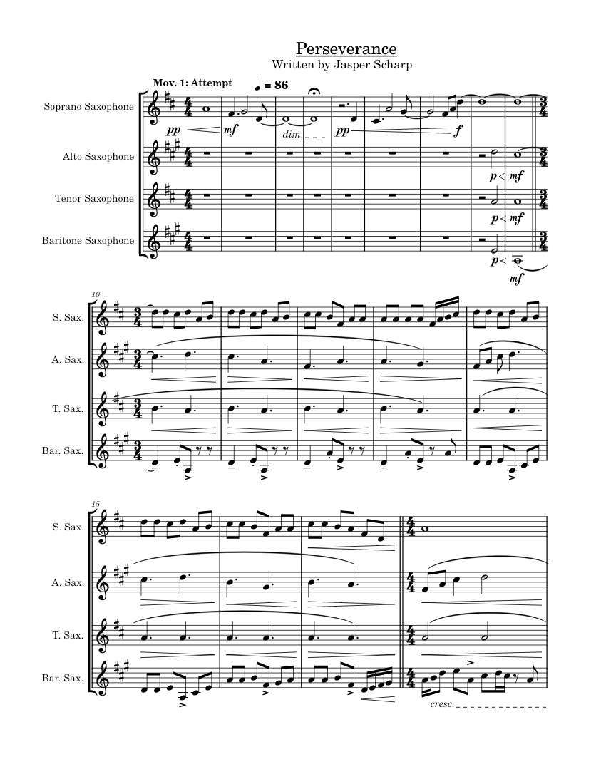 Perseverance for Sax Quartet -- Jasper Scharp Sheet Music for Saxophone ...