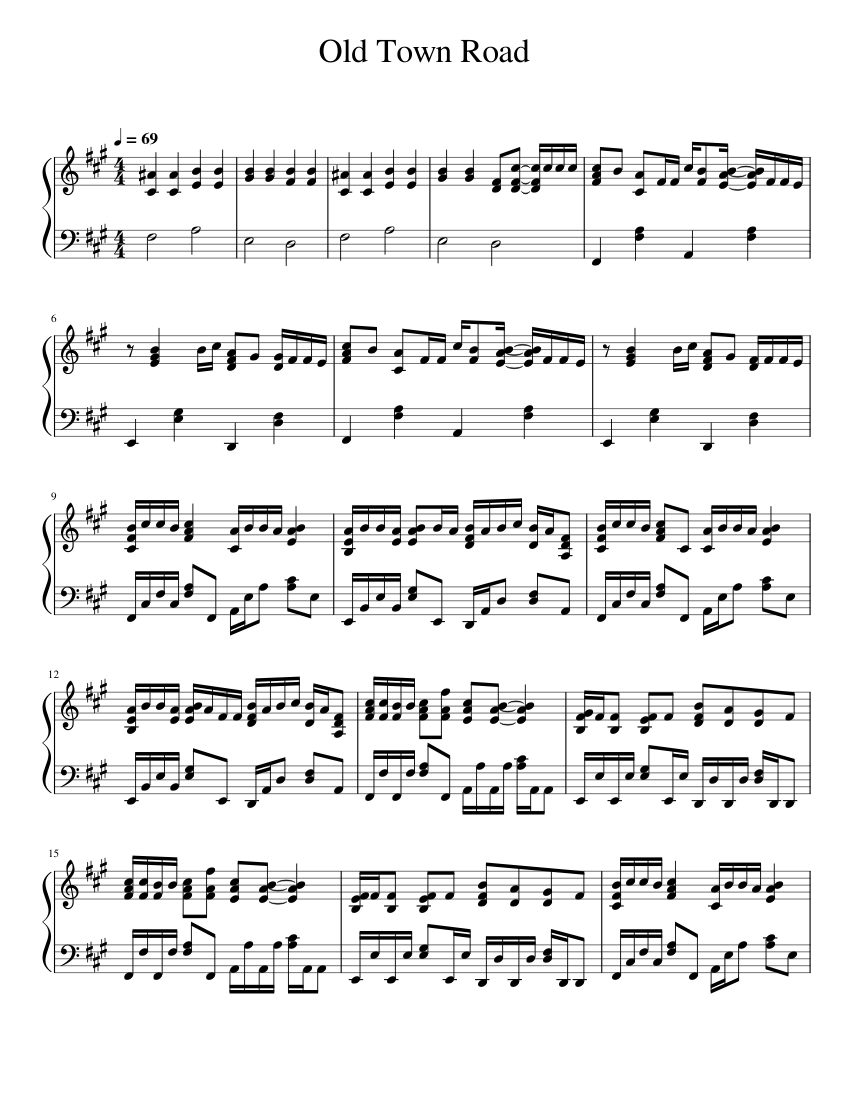 Old Town Road 1 Sheet Music for Piano (Solo) | MuseScore.com