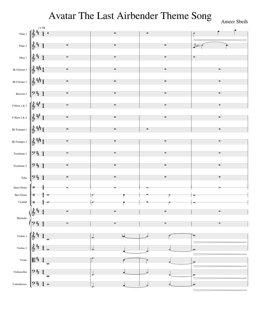 ATLA Theme in D Sheet music for Trombone, Tuba, Flute, Oboe & more ...