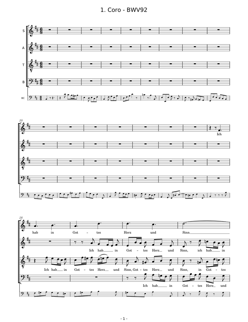 BWV92/1. Chorus (Chorale) Sheet music for Soprano, Alto, Tenor, Bass voice & more instruments ...