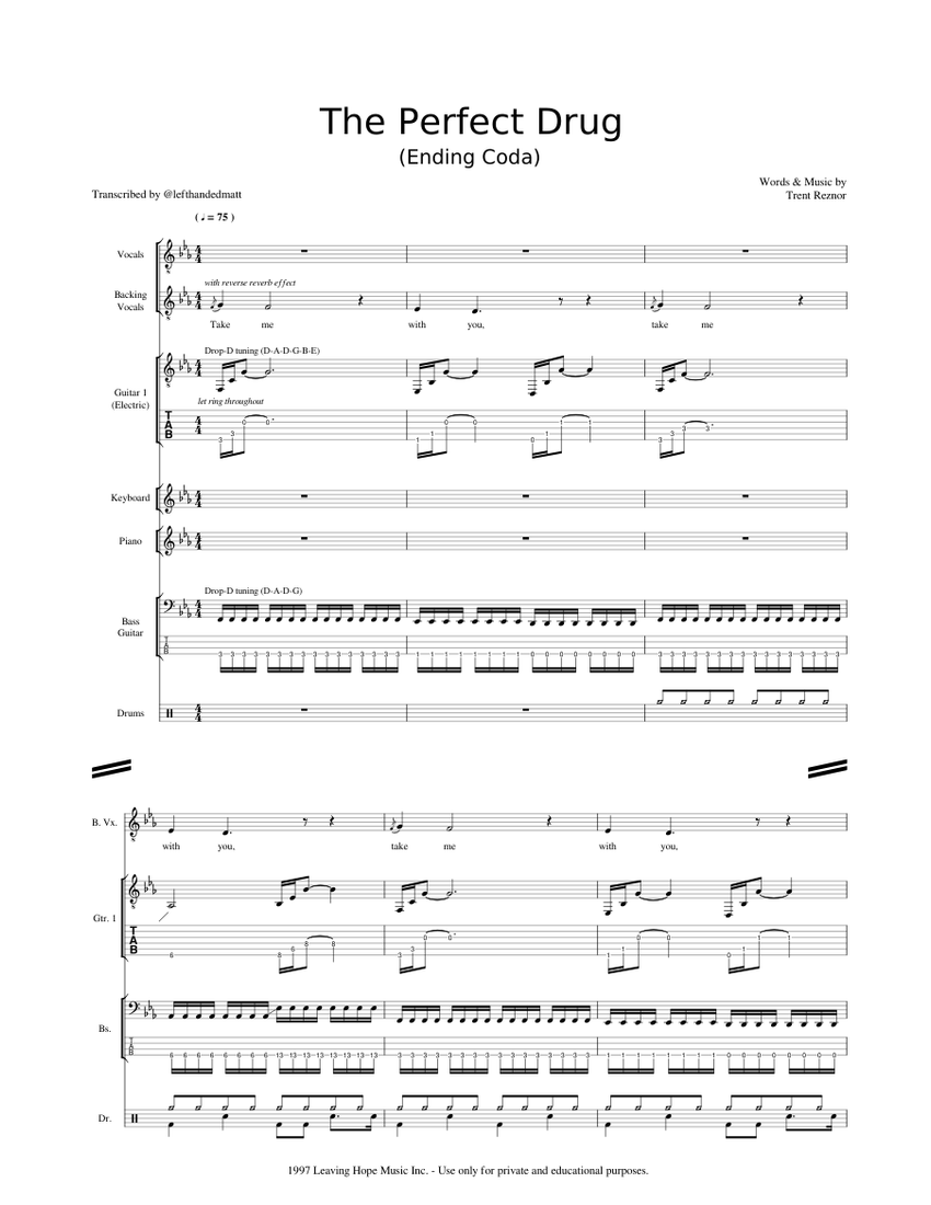 Nine Inch Nails - The Perfect Drug (ending coda only) Sheet music for ...