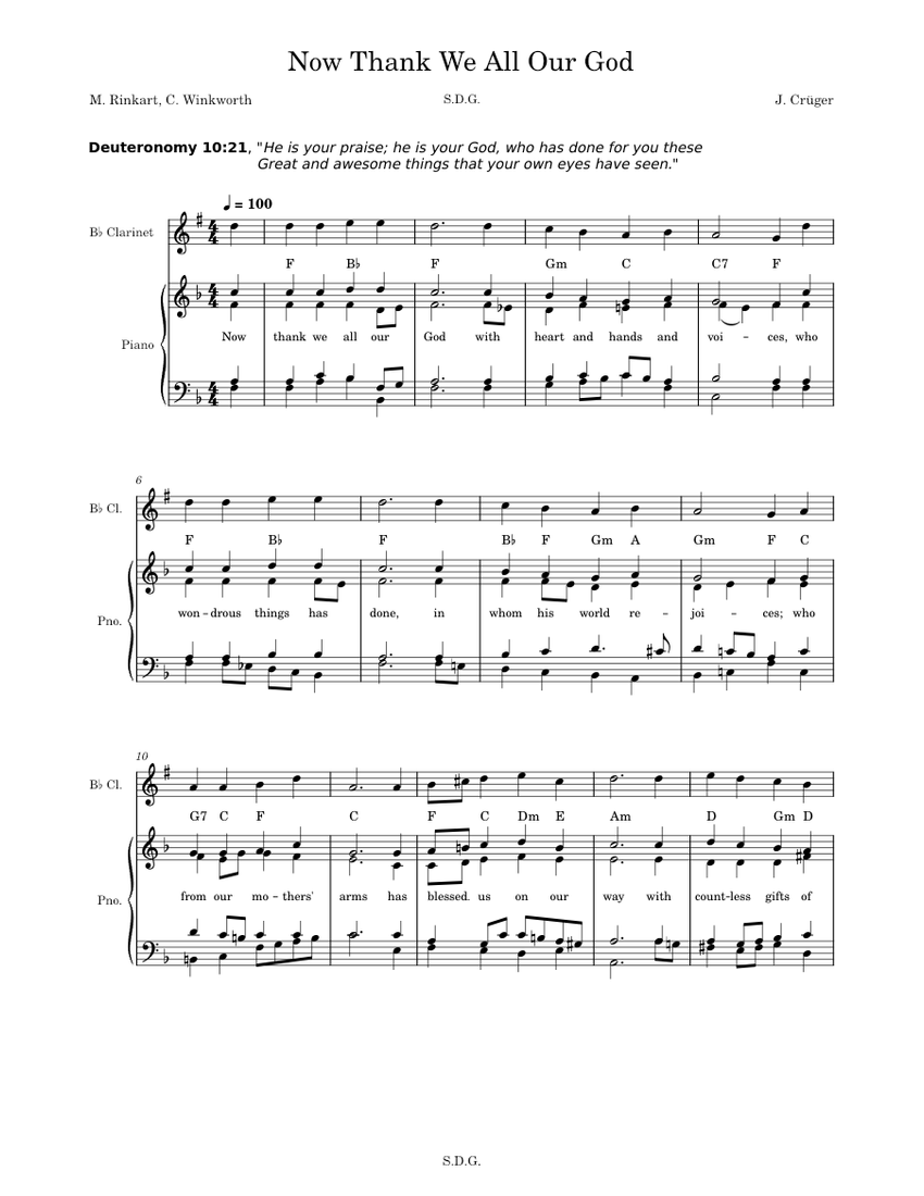 Now Thank We All Our God - psalm sonata Sheet music for Piano, Clarinet ...