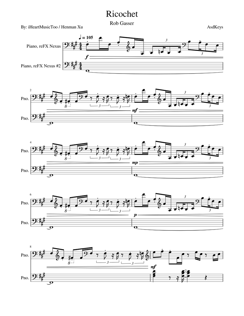 Rob Gasser - Ricochet Sheet music for Piano (Solo) | Musescore.com