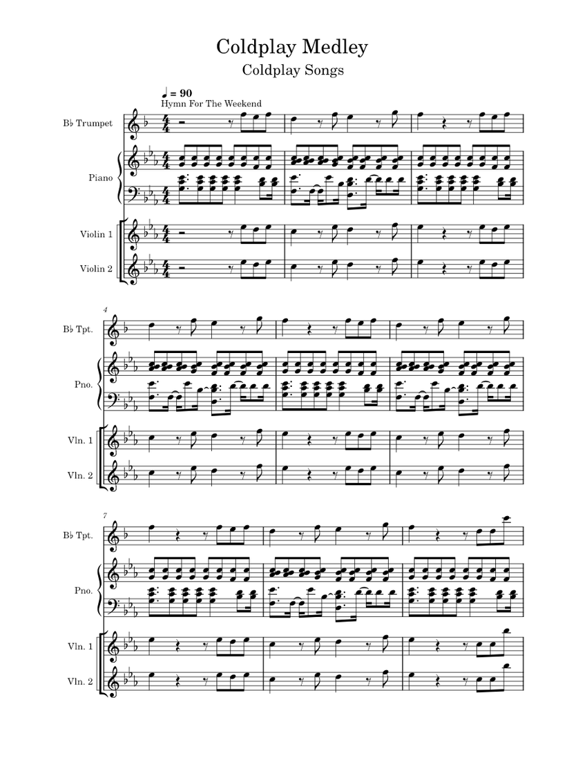 Coldplay Medley – Coldplay Coldplay Medley Sheet music for Piano ...