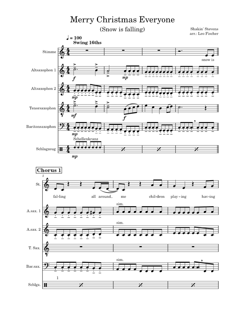 Merry Christmas Everyone Sheet Music with Chords for Vocals, Saxophone ...