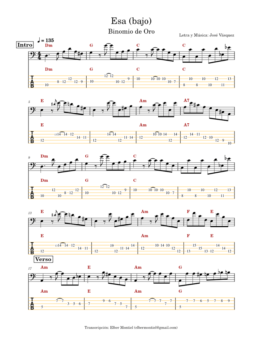 Esa - Binomio de Oro - Bajo Sheet Music and Tab with Chords for Bass ...