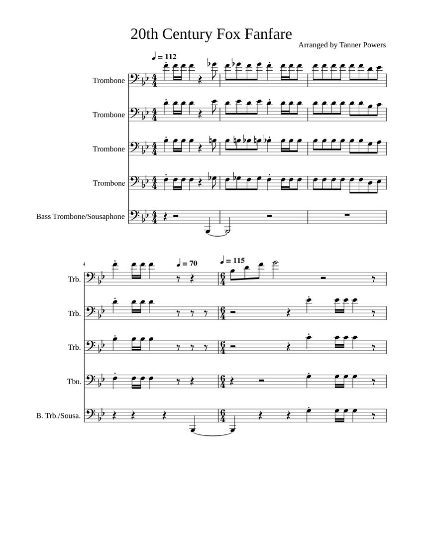 20th Century Fox Fanfare Sheet music for Trombone, Trombone bass (Brass ...