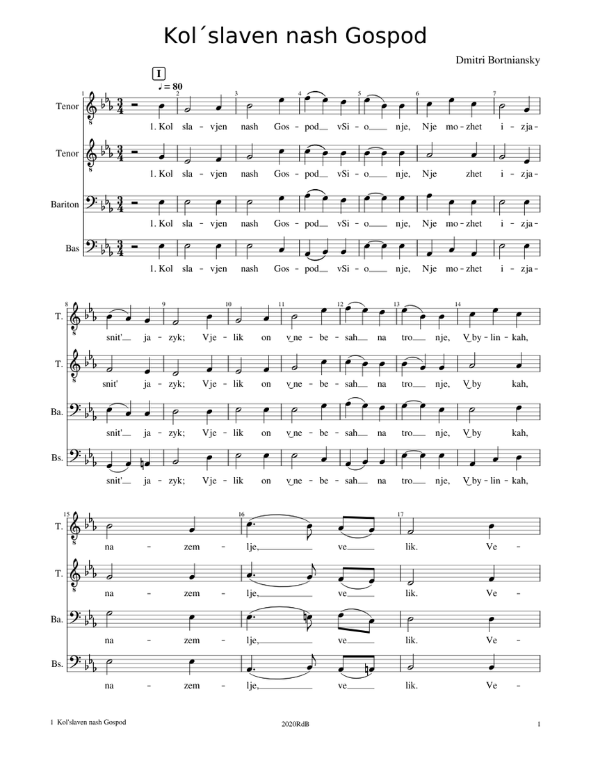 Kol´slaven nash Gospod Sheet Music for Tenor, Bass voice, Baritone (Men ...