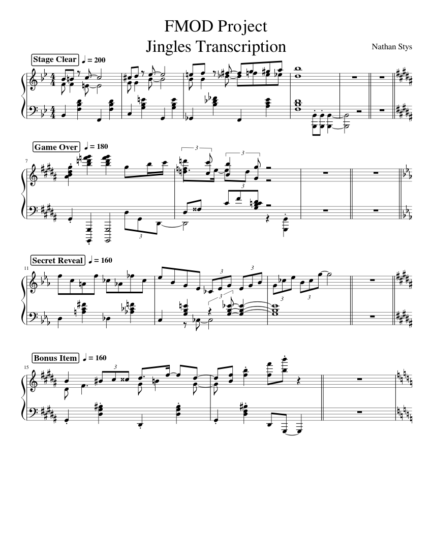 Sound Design for Visual Media: FMOD Project Musical Jingles Sheet music ...