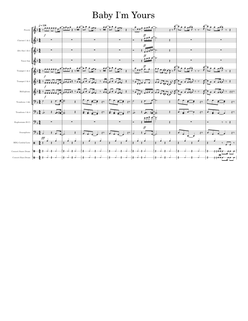 Baby I'm Yours Sheet Music for Trombone, Euphonium, Flute piccolo, Clarinet in b-flat & more ...