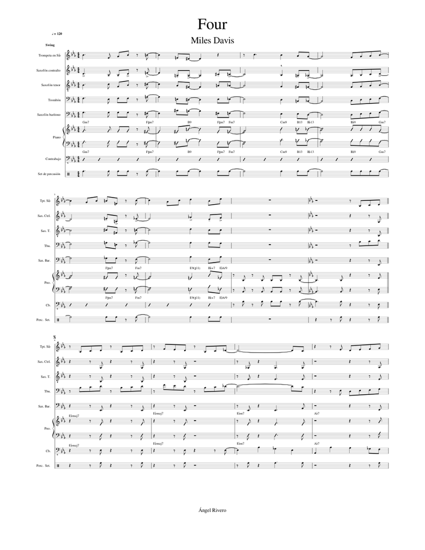 Four Miles Davis arr by A ngel Rivero Sheet Music for Piano, Trombone ...