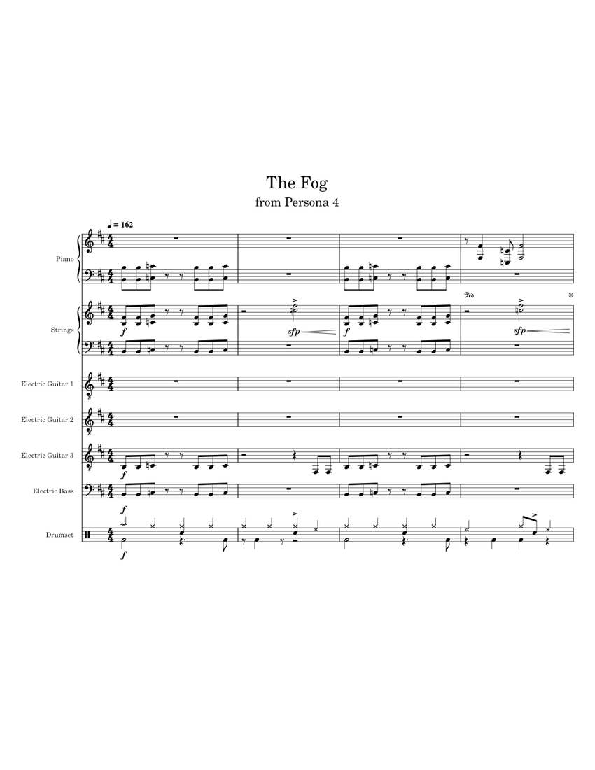 The Fog (from Persona 4) Sheet Music for Piano, Guitar, Bass guitar ...