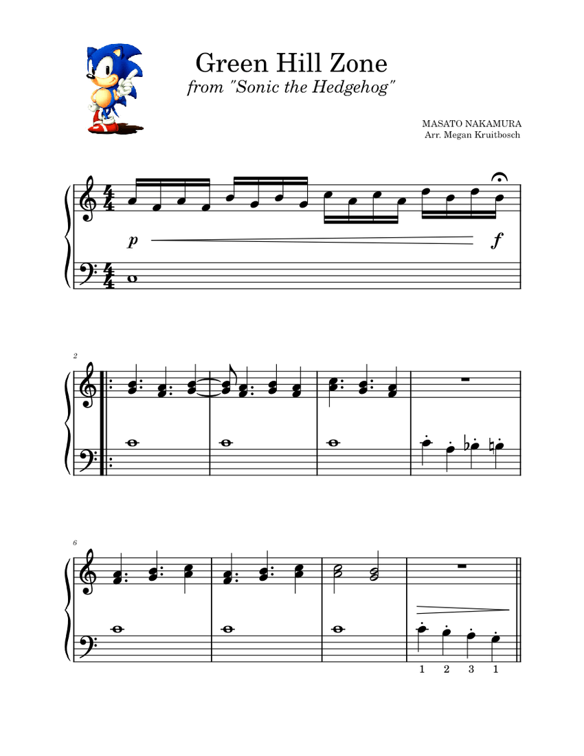 Green Hill Zone - Sonic the Hedgehog Sheet Music for Piano (Solo) easy ...