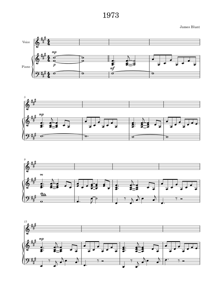 1973 – James Blunt Sheet Music for Piano, Vocals (Piano-Voice ...