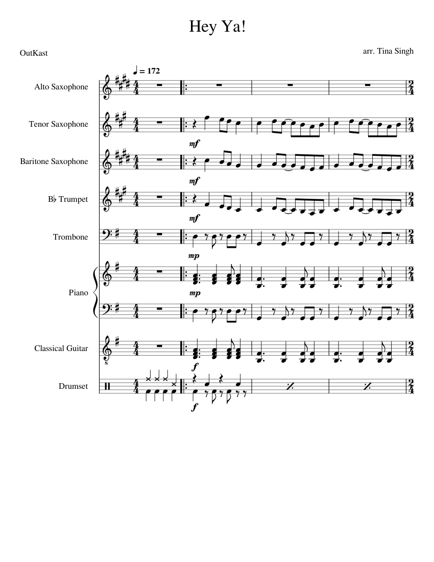 Hey Ya! – OutKast Sheet Music for Piano, Trombone, Saxophone alto ...