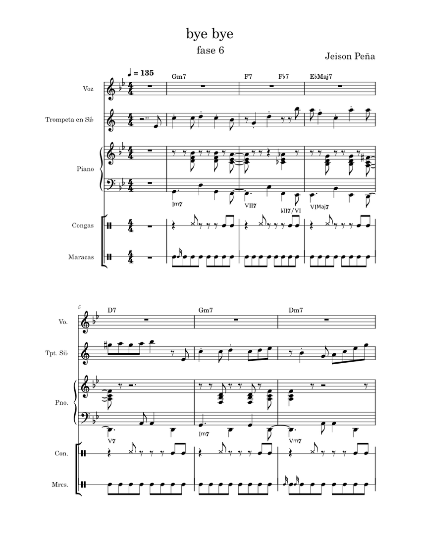 bye_bye Sheet music for Piano, Vocals, Trumpet in b-flat, Conga & more ...