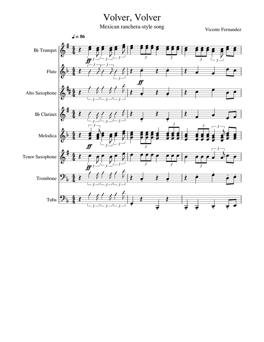 Volver, Volver – Vicente Fernández Sheet music for Trombone, Tuba ...