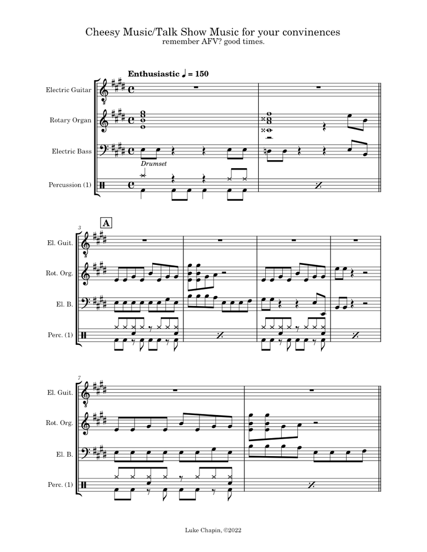 Cheesy Talk/Talk Show Music for your Convinience Sheet music for Organ ...