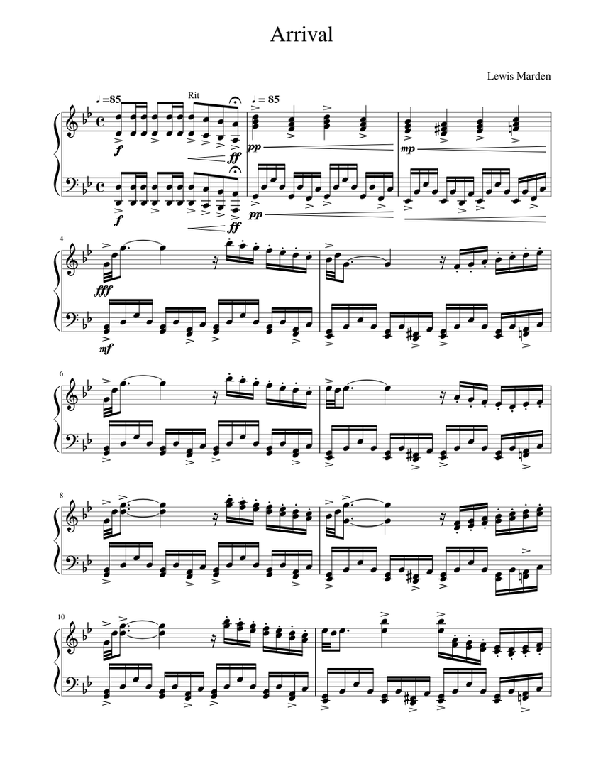 Arrival: GCSE Music Free Composition Sheet Music for Piano (Solo ...