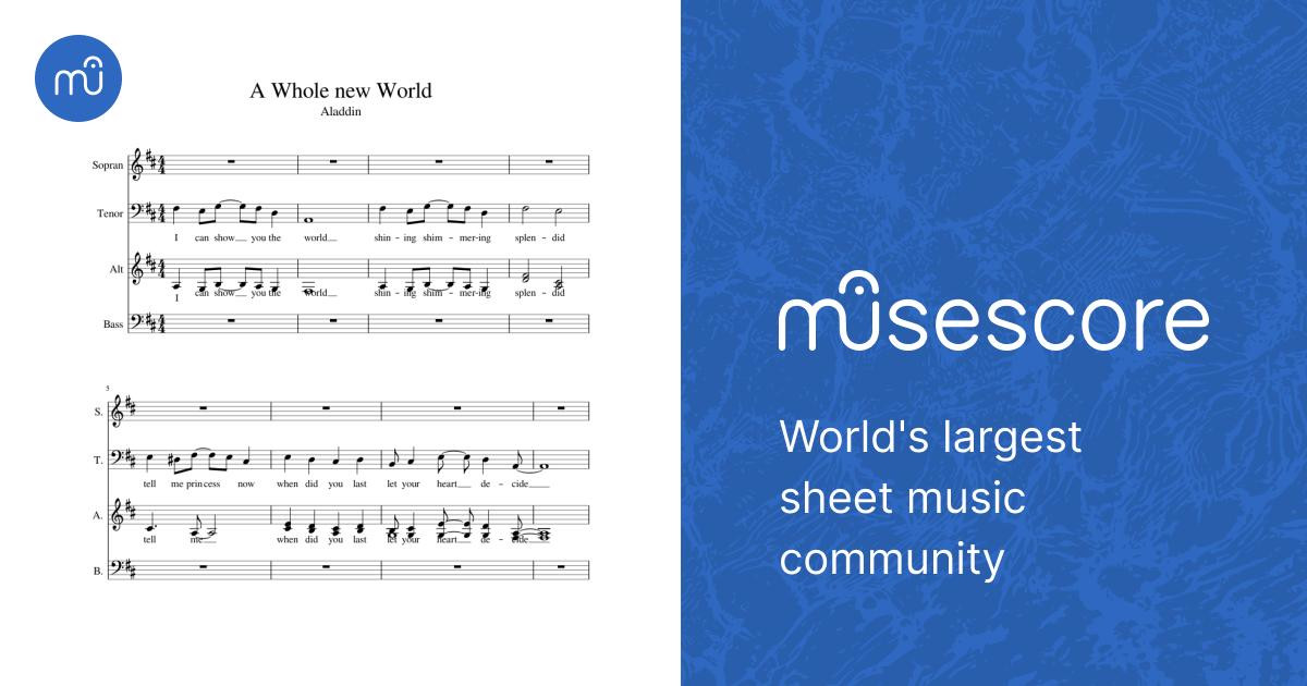A Whole New World Sheet Music for Soprano, Alto, Tenor, Bass voice ...