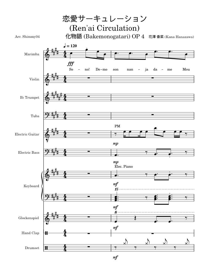 Ren'ai Circulation (Arranged by Shimmy04) Sheet music for Piano, Tuba ...