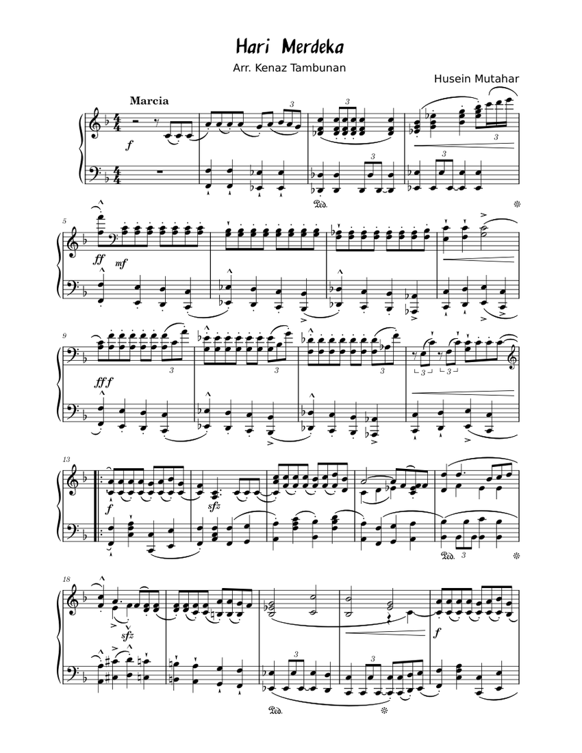 Hari merdeka – Husein Mutahar Sheet music for Piano (Solo) | Musescore.com