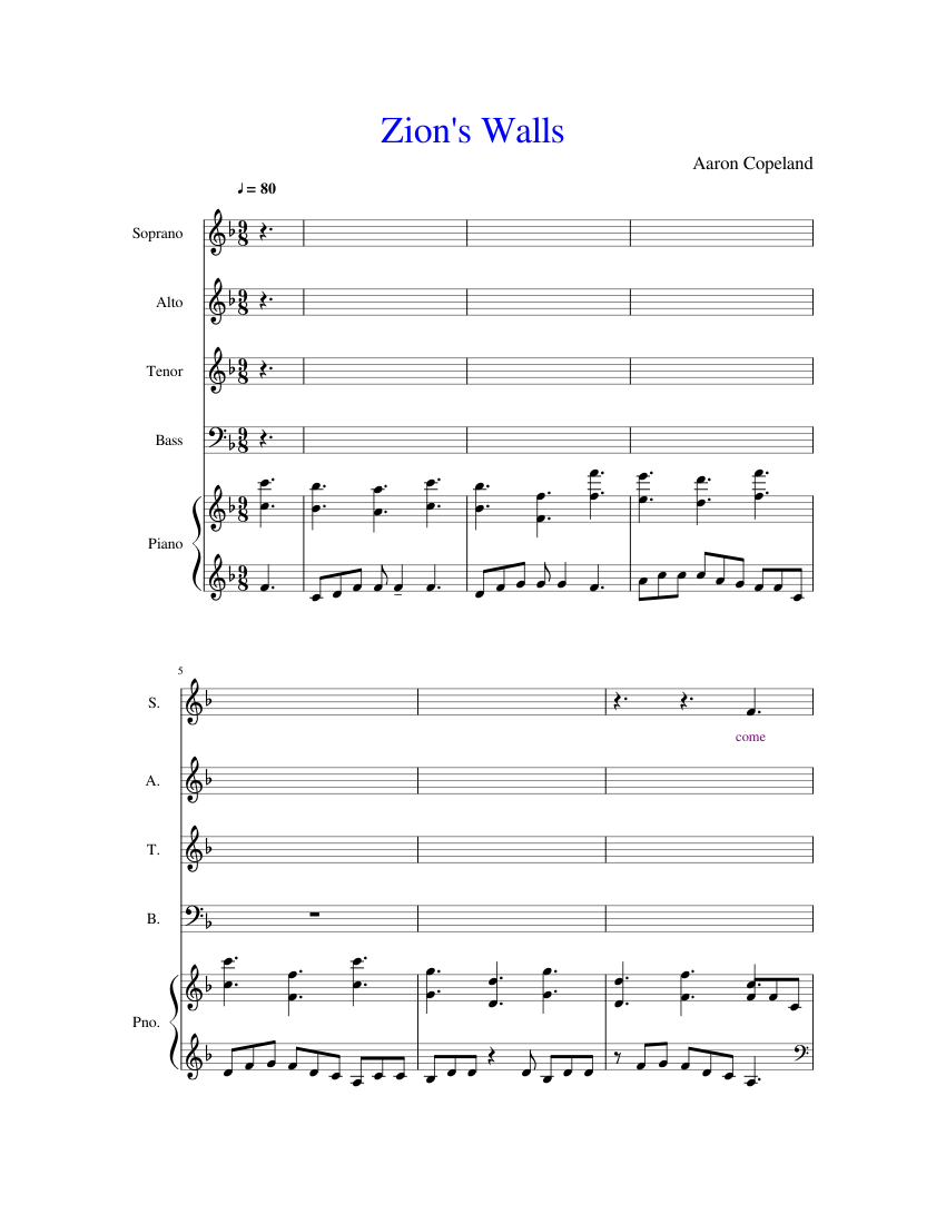 Zion s Walls Copeland Sheet music for Piano, Soprano, Alto, Tenor ...