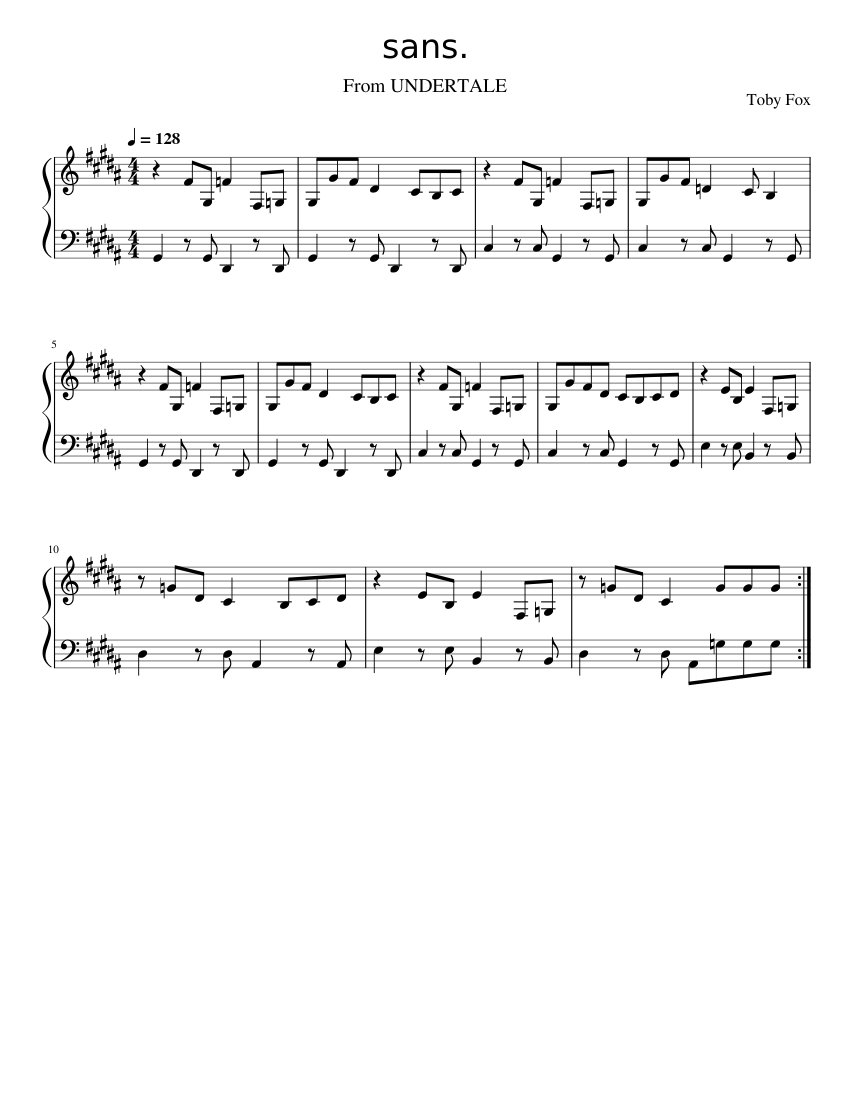 sans. – Toby Fox Sheet Music for Piano (Solo) Easy | MuseScore.com