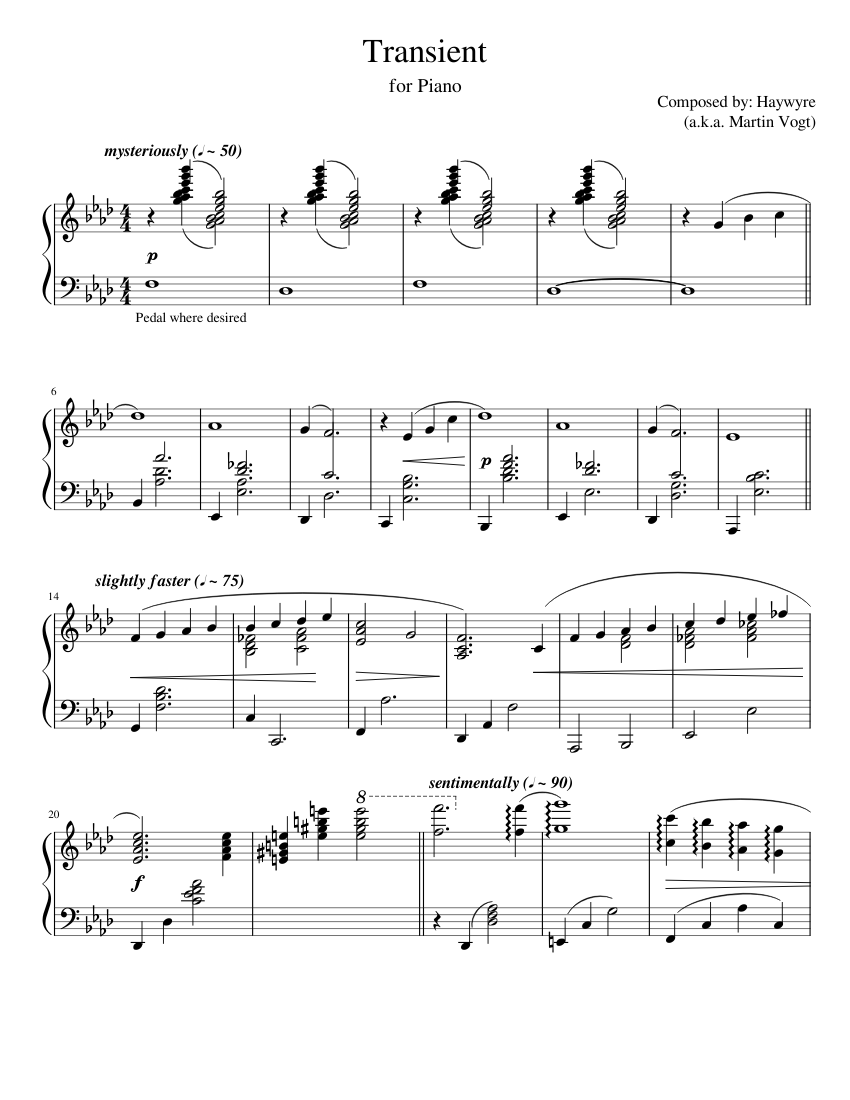 Haywyre - Transient 🎧 Sheet Music for Piano (Solo) | MuseScore.com