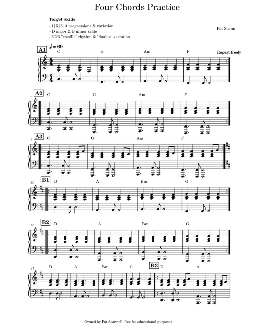 Four Chord Practice Sheet music for Piano (Solo) Easy | Musescore.com