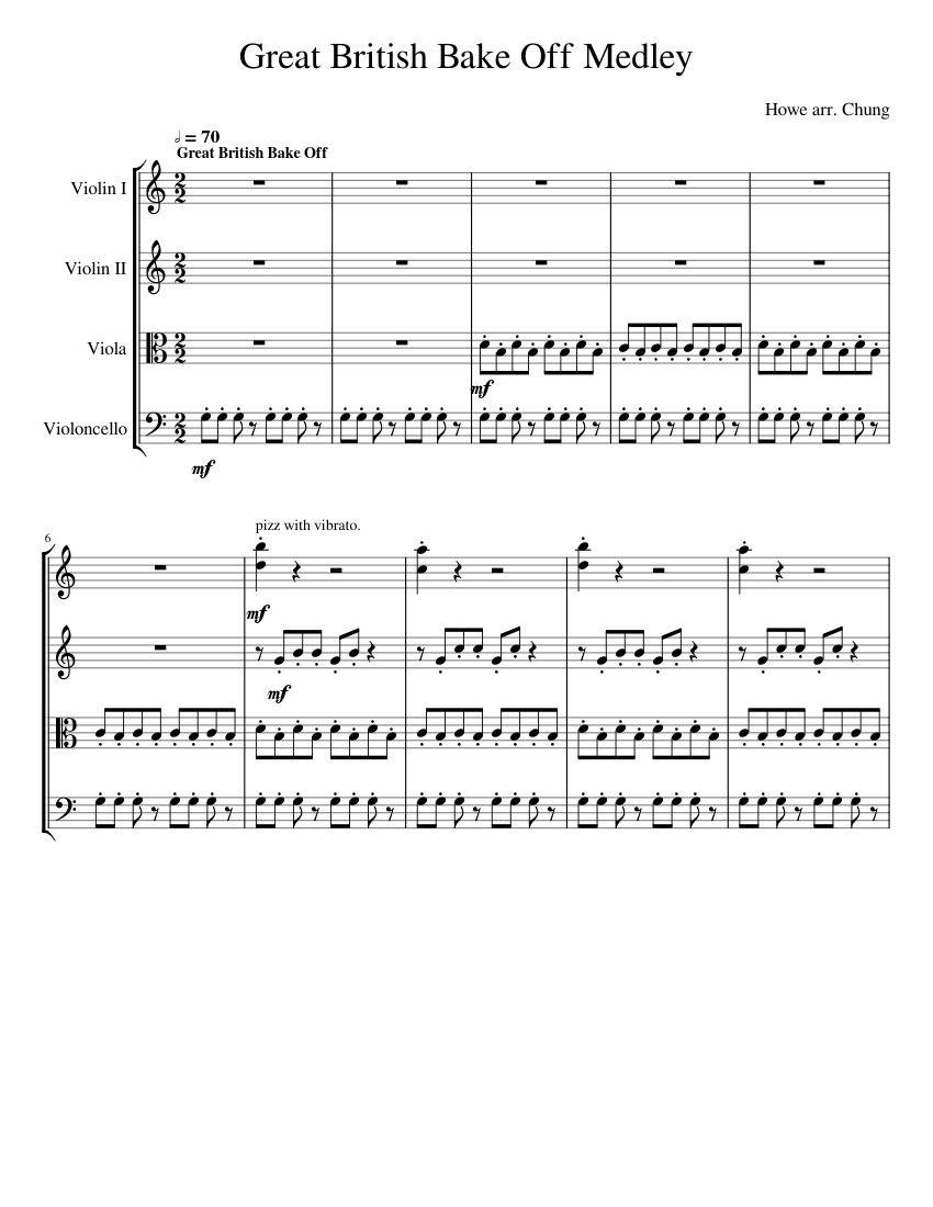 Great British Bake Off Medley Sheet Music for Violin, Viola, Cello ...