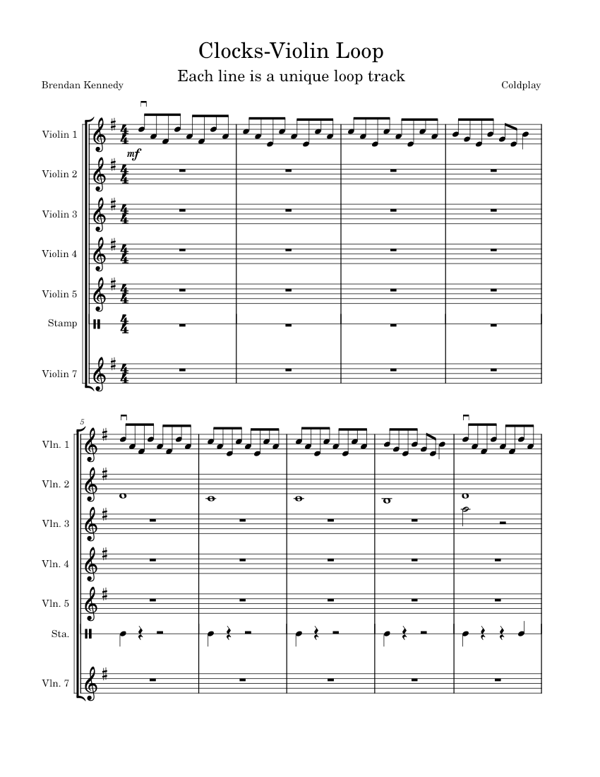 Clocks-Violin Loop Sheet music for Violin, Stamp (Mixed Ensemble ...