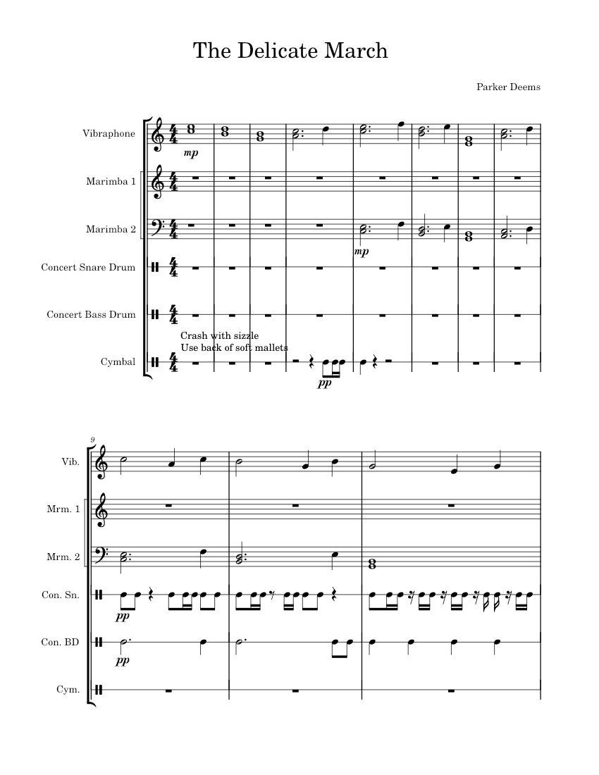 The Delicate March Sheet music for Vibraphone, Snare drum, Crash, Bass ...