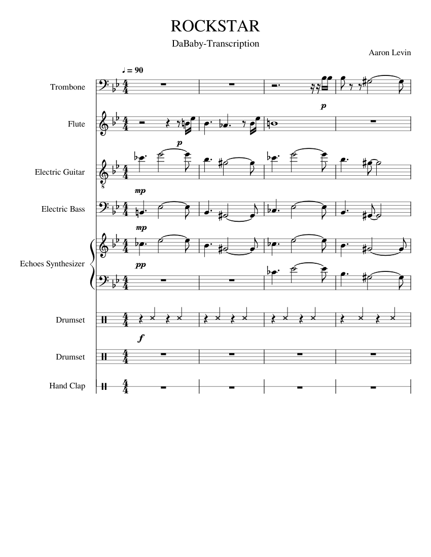 ROCKSTAR by DaBaby Sheet Music for Trombone, Flute, Guitar, Bass guitar ...