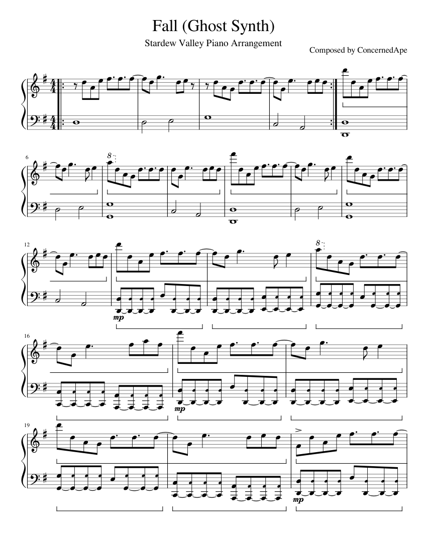 Stardew Valley - Ghost Synth (Fall) Sheet Music for Piano (Solo) Easy ...